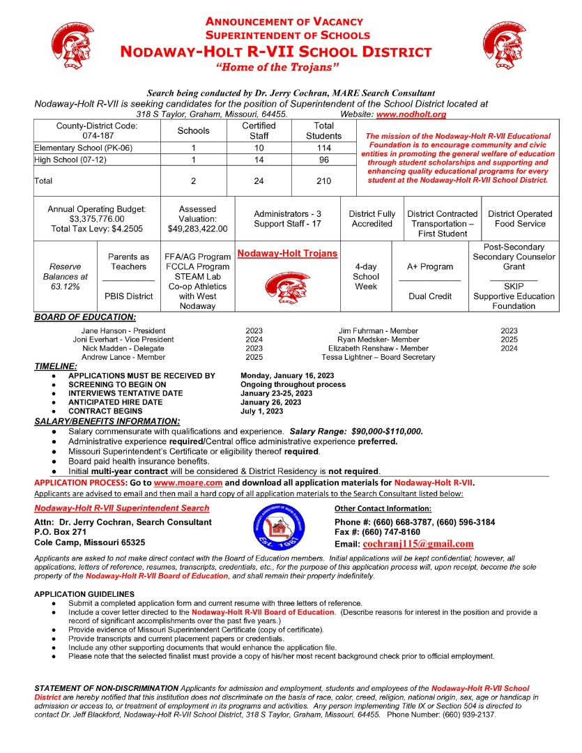 Nodaway-Holt R-VII - Vacancy Announcement